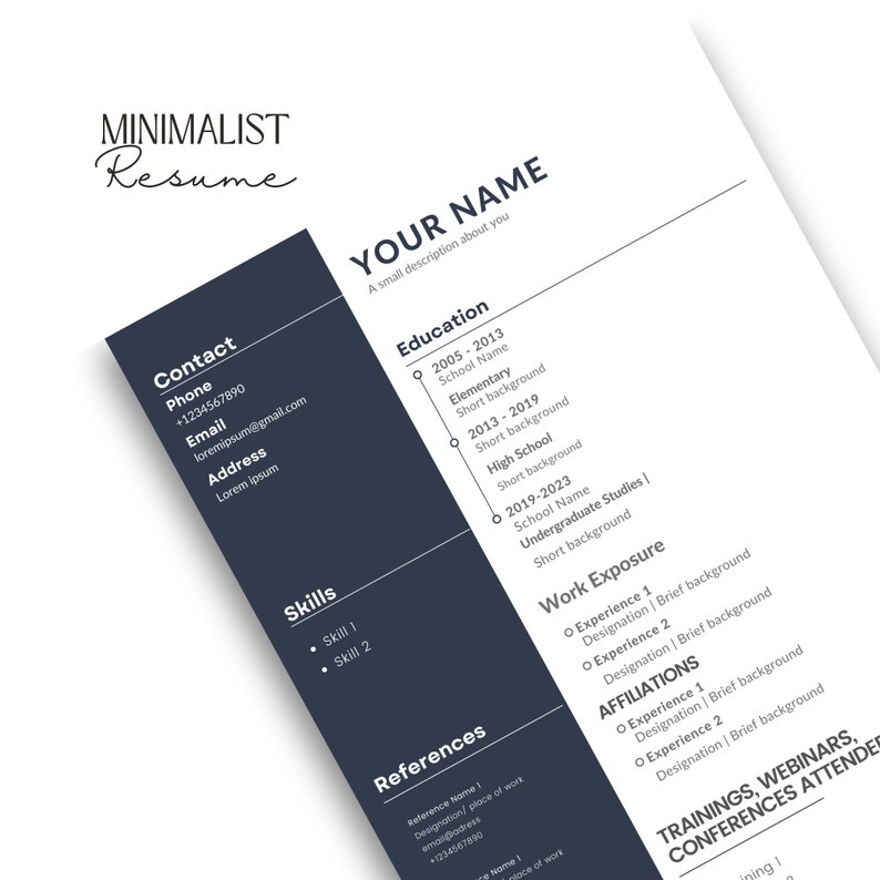 Minimalist Professional Resume Template | Canva Ready | PLR - Etsy