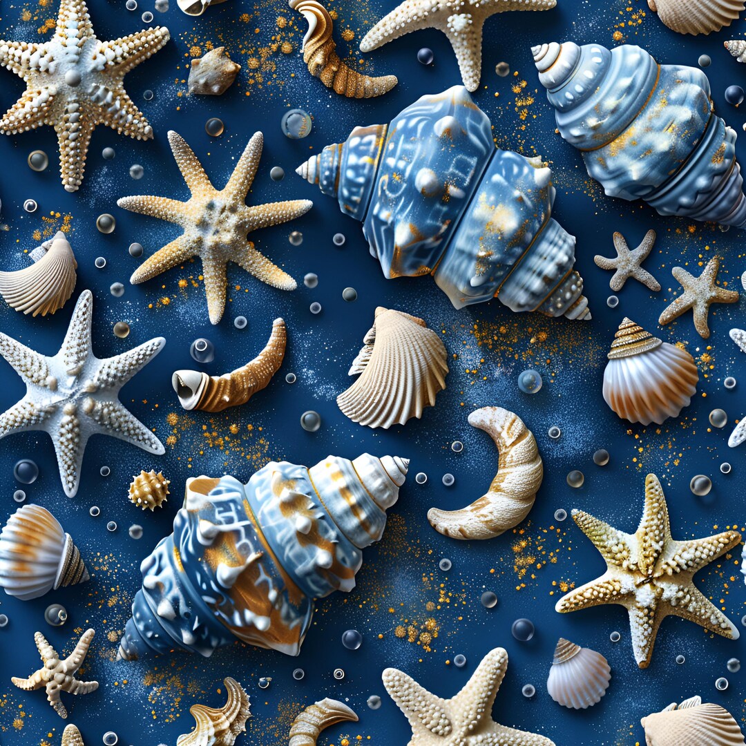 Seashell Cotton Fabric: Maritime Print, Patchwork Material - Etsy