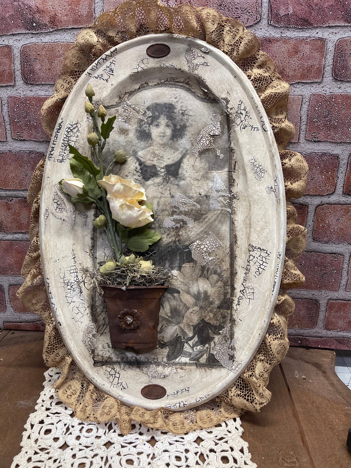 Upcycled Silver Platter With Antique Looking Picture of a Little Girl ...