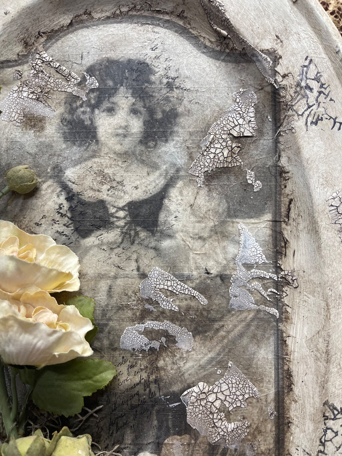 Upcycled Silver Platter With Antique Looking Picture of a Little Girl ...