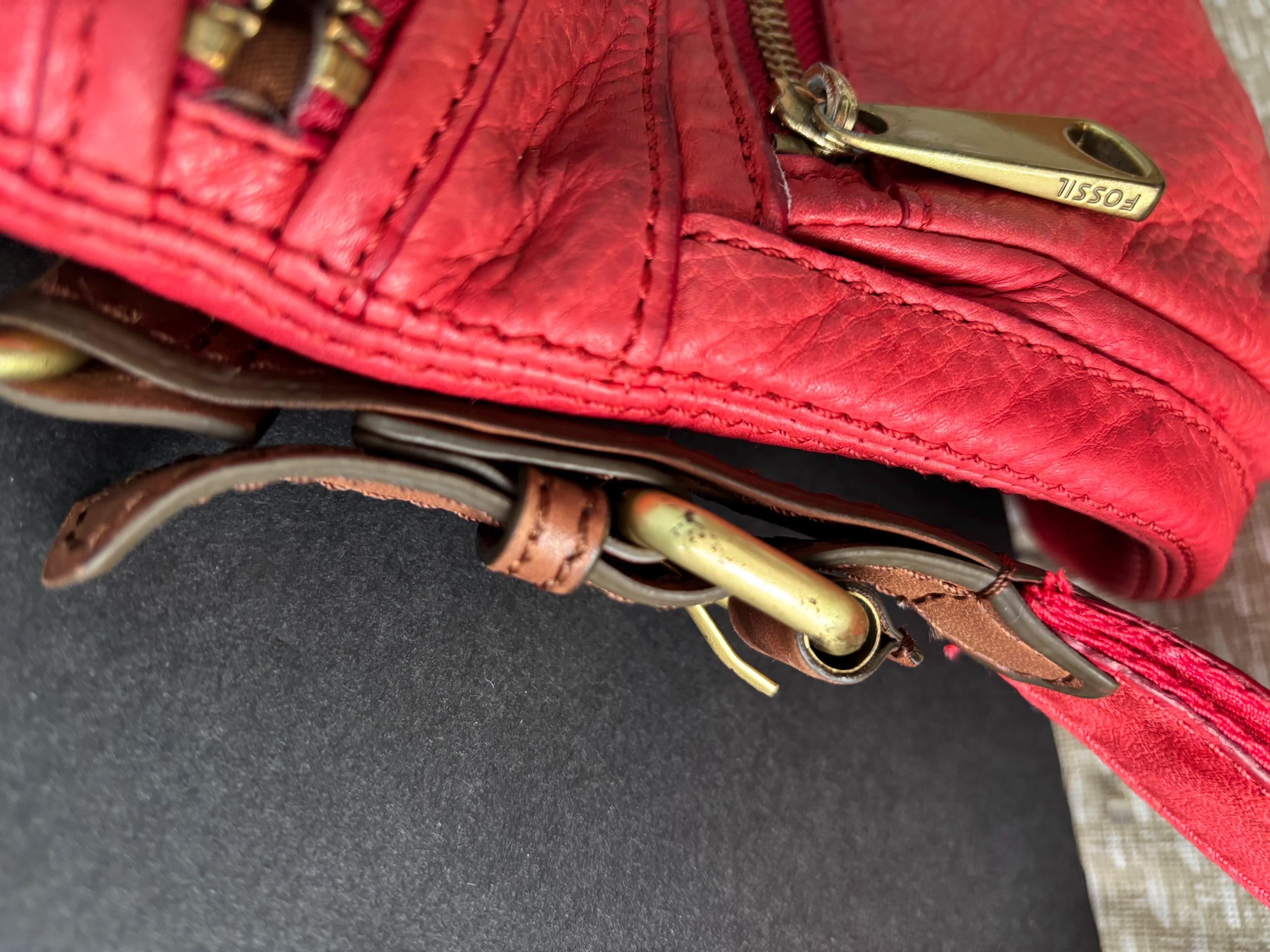 Vintage Red Leather Fossil Crossbody - Etsy