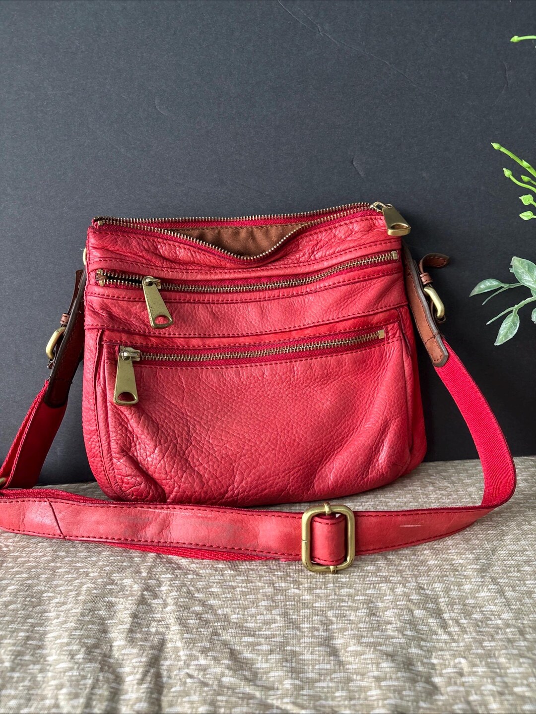 Vintage Red Leather Fossil Crossbody - Etsy