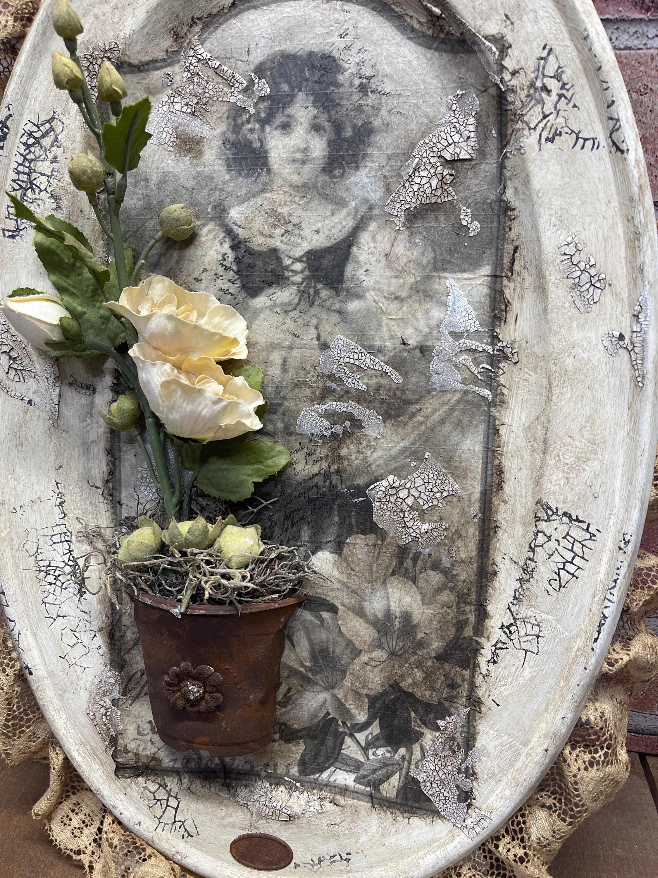 Upcycled Silver Platter With Antique Looking Picture of a Little Girl ...