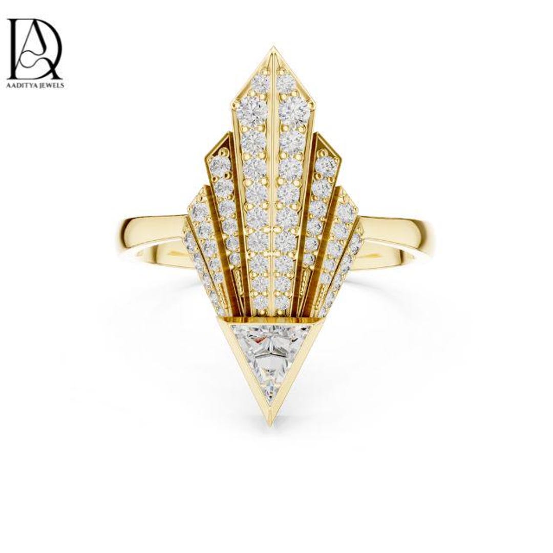 Art Deco Arrow Lab Grown Diamond Ring Geometric Vintage Statement Ring ...