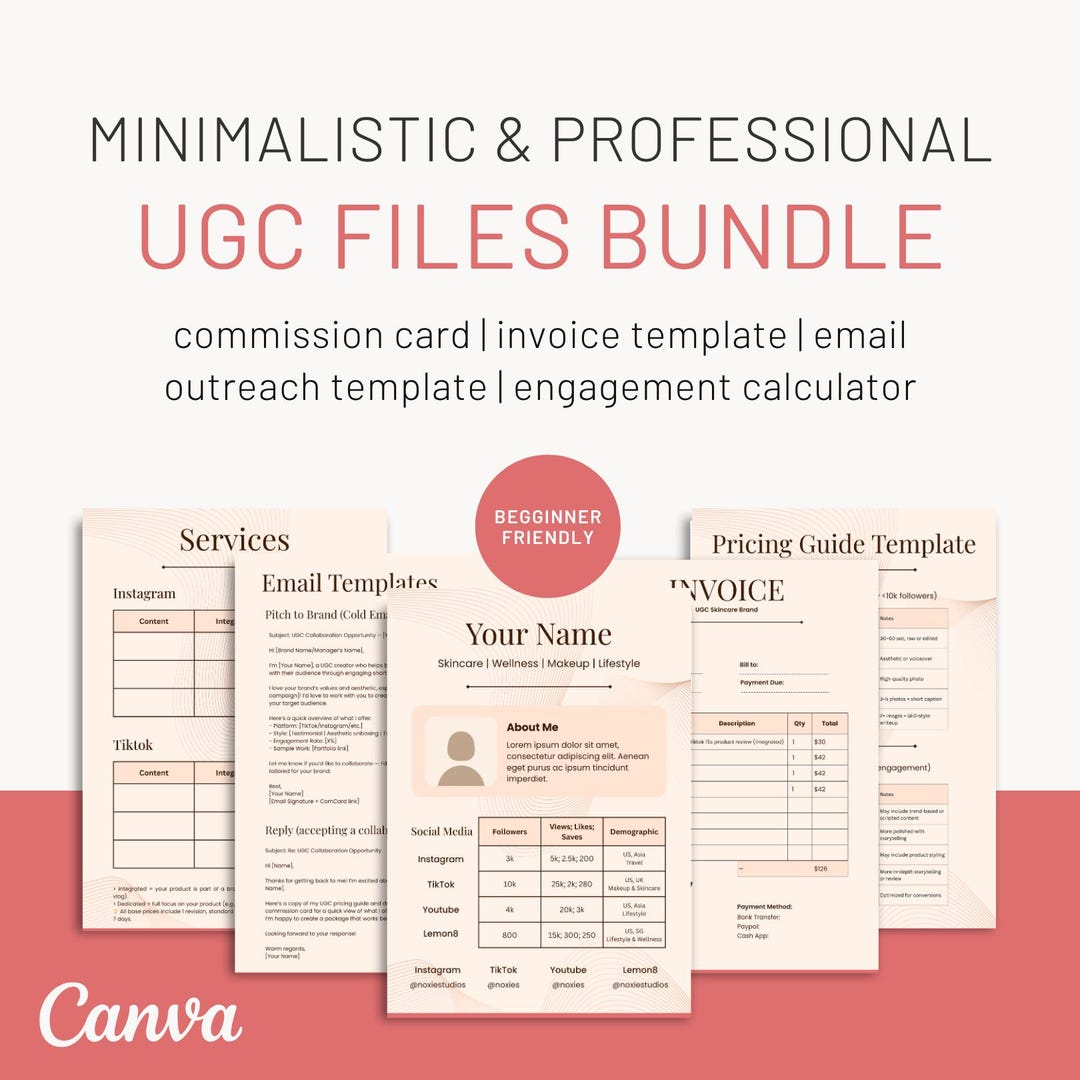 2025 UGC Creator Bundle Invoice Template Commission Card Beginners ...