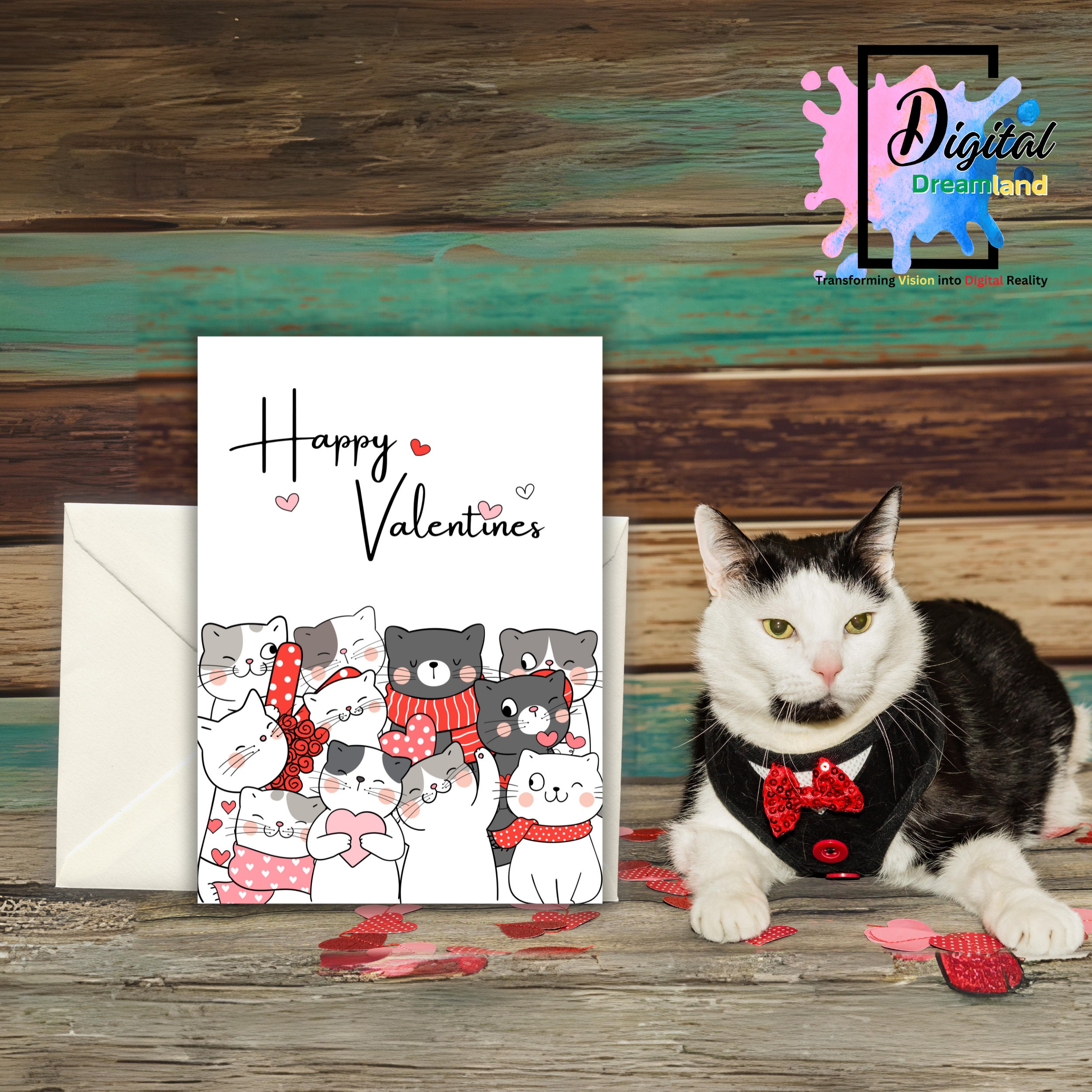 Printable Cat Valentine's Day Cards for Kids and Adults, Instant ...