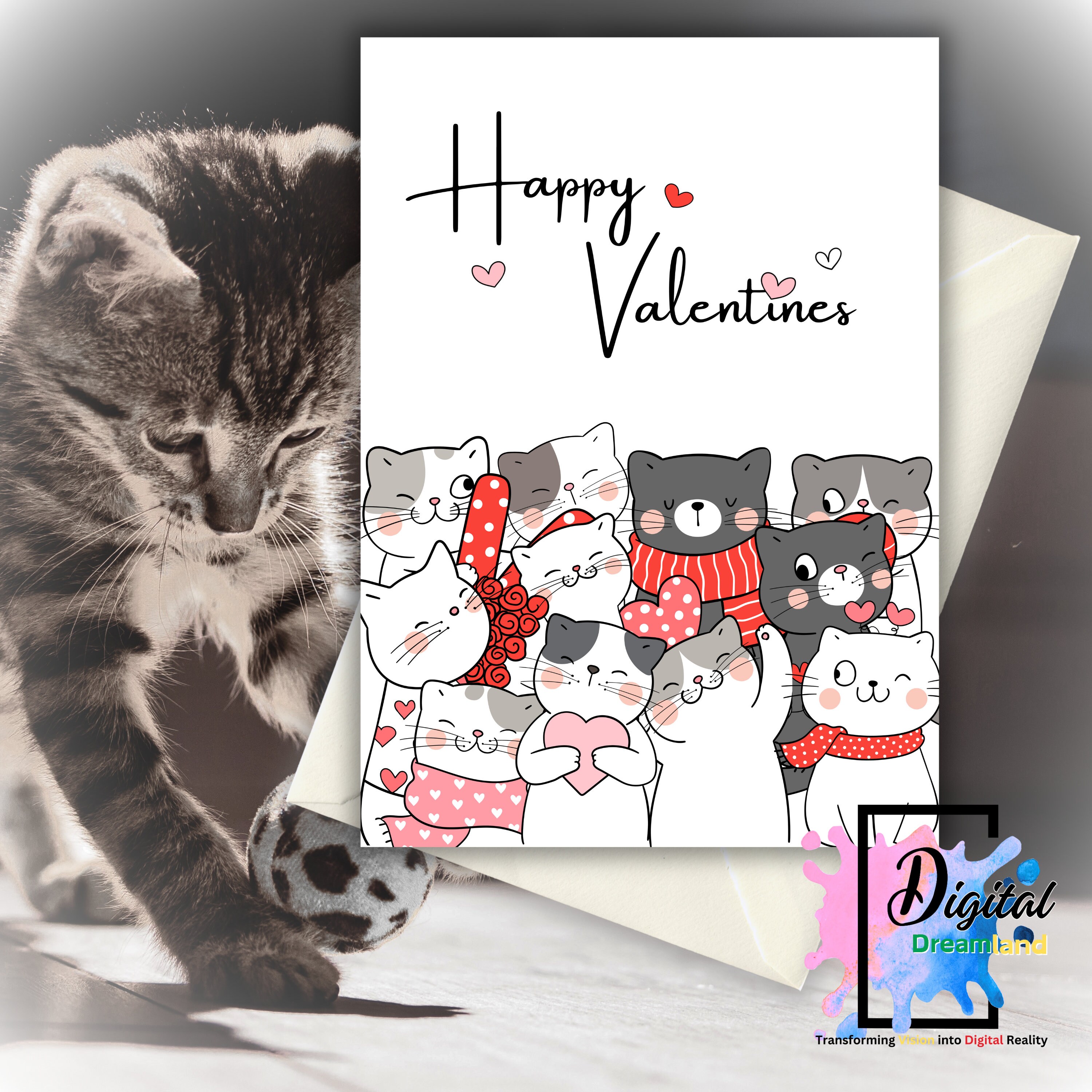 Printable Cat Valentine's Day Cards for Kids and Adults, Instant ...
