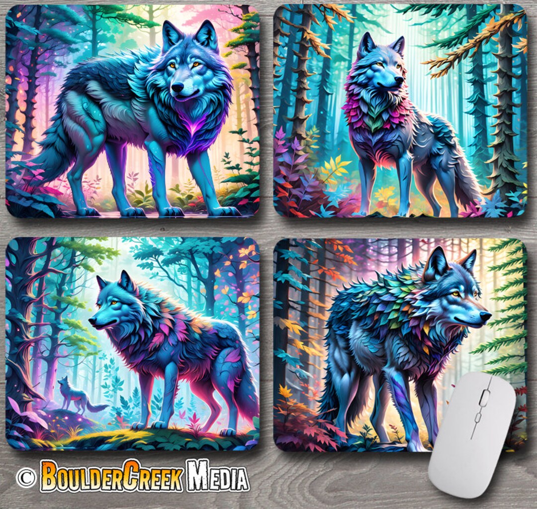 Wolf Fantasy Art Mouse Pad / PC Mousepad Spirit Wolves Full Moon ...