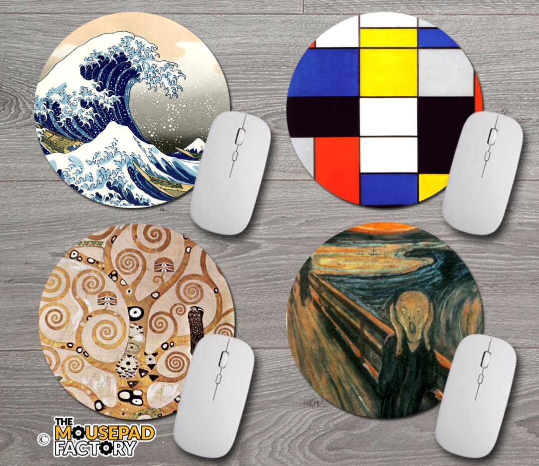 Famous Art Paintings ROUND Mouse Pad / Mousepad ~ Great Wave Mondrian ...