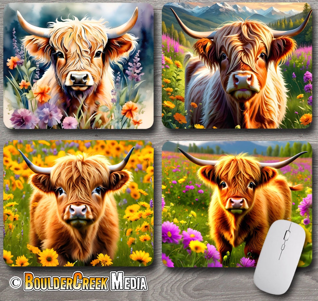 Highland Baby Cow Calf Art Mouse Pad / PC Mousepad Wildlife Wild Vivid ...