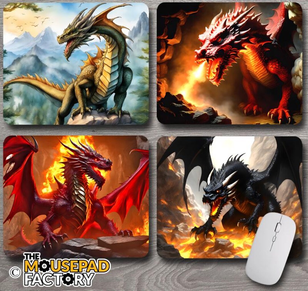 Dragon Mouse Pad / PC Mousepad Fantasy Art Dungeons Dragons Magic Fire ...