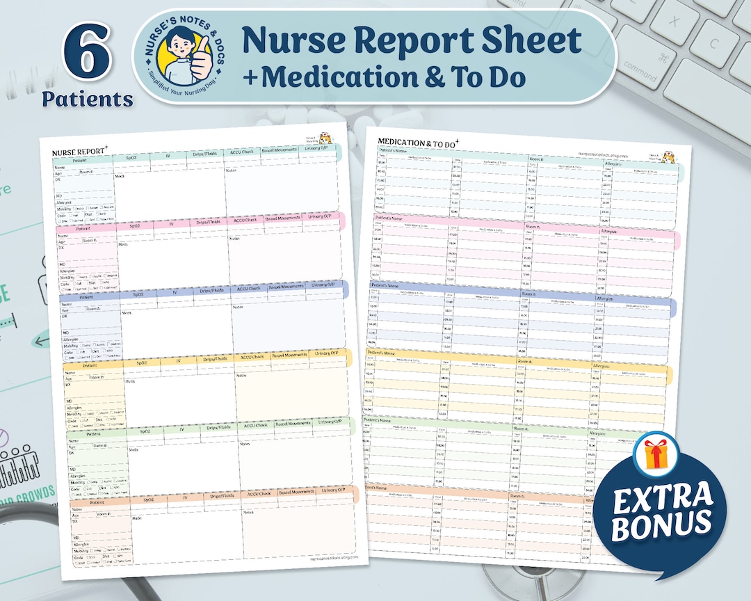 6 Patient Nurse Report Sheet, Med Surg Report Sheet, Nursing ICU, Nurse ...