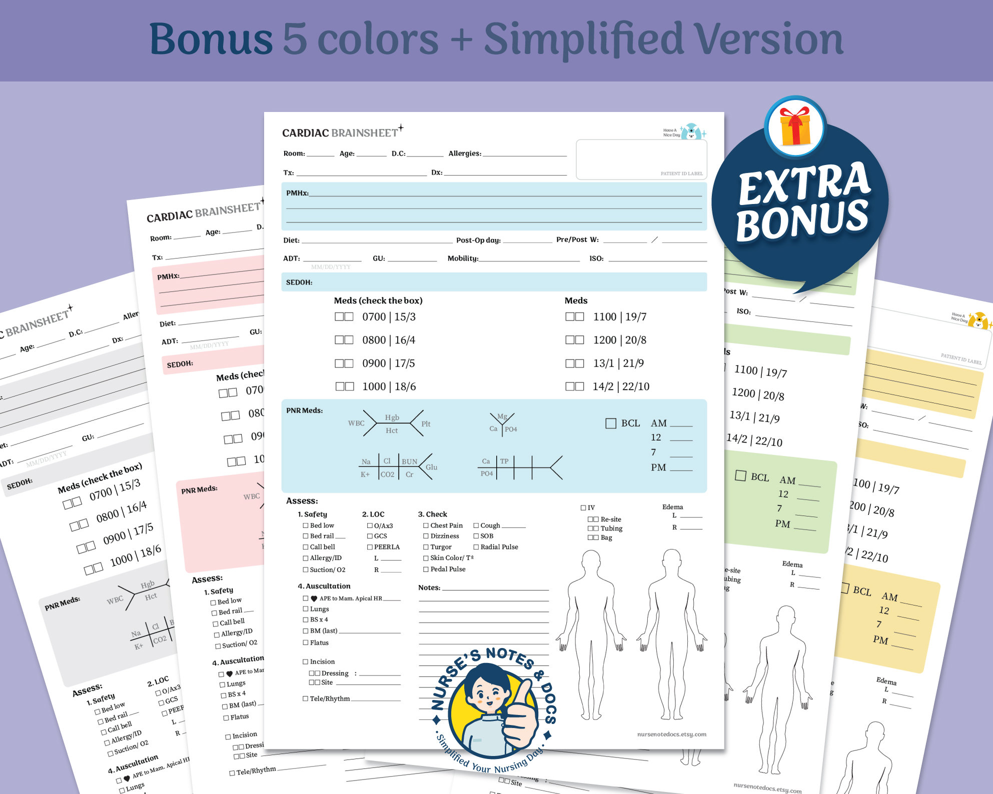 Cardiac Brain Sheet, RN ICU Report Sheet, Critical Care Report Sheet ...
