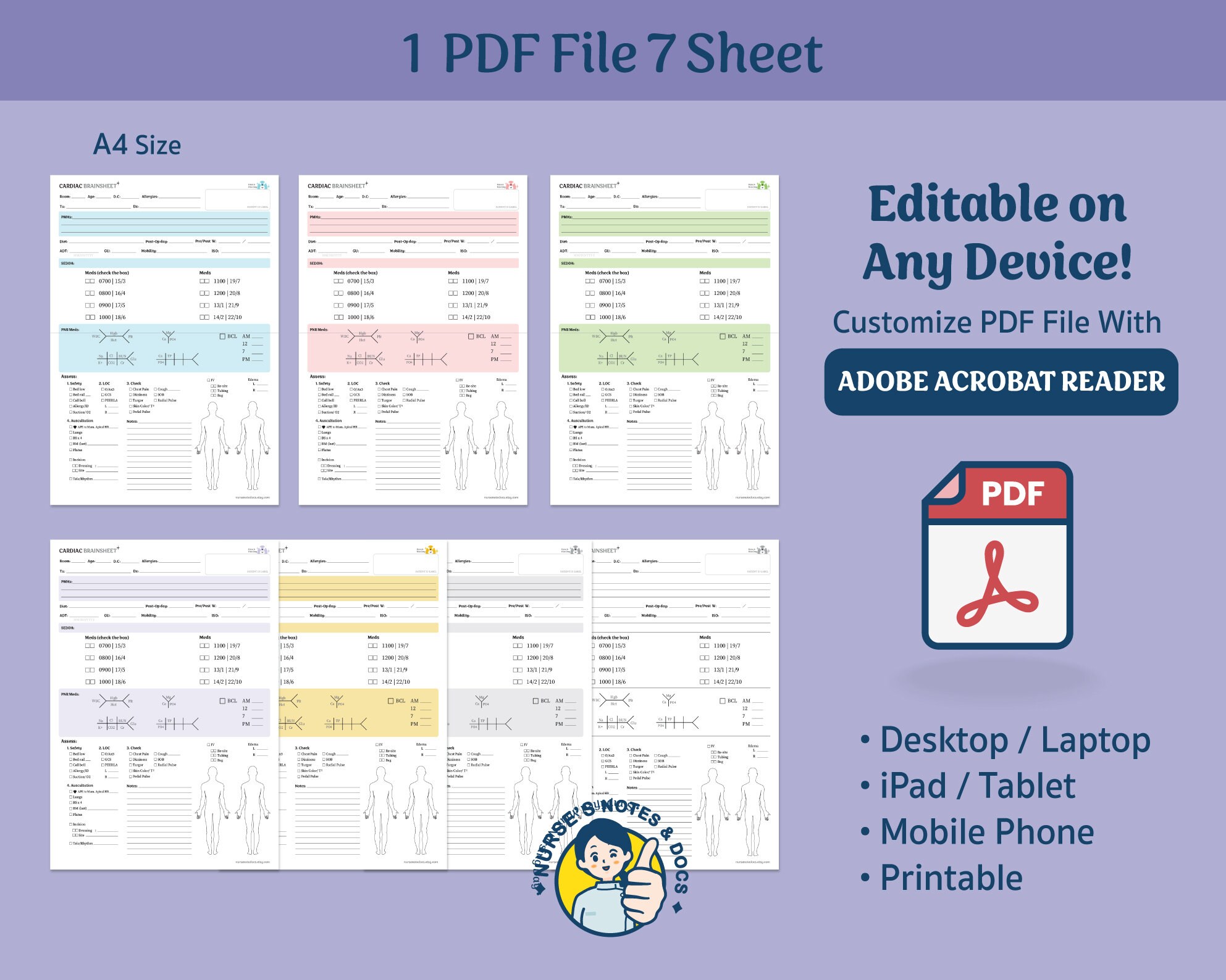 Cardiac Brain Sheet, RN ICU Report Sheet, Critical Care Report Sheet ...