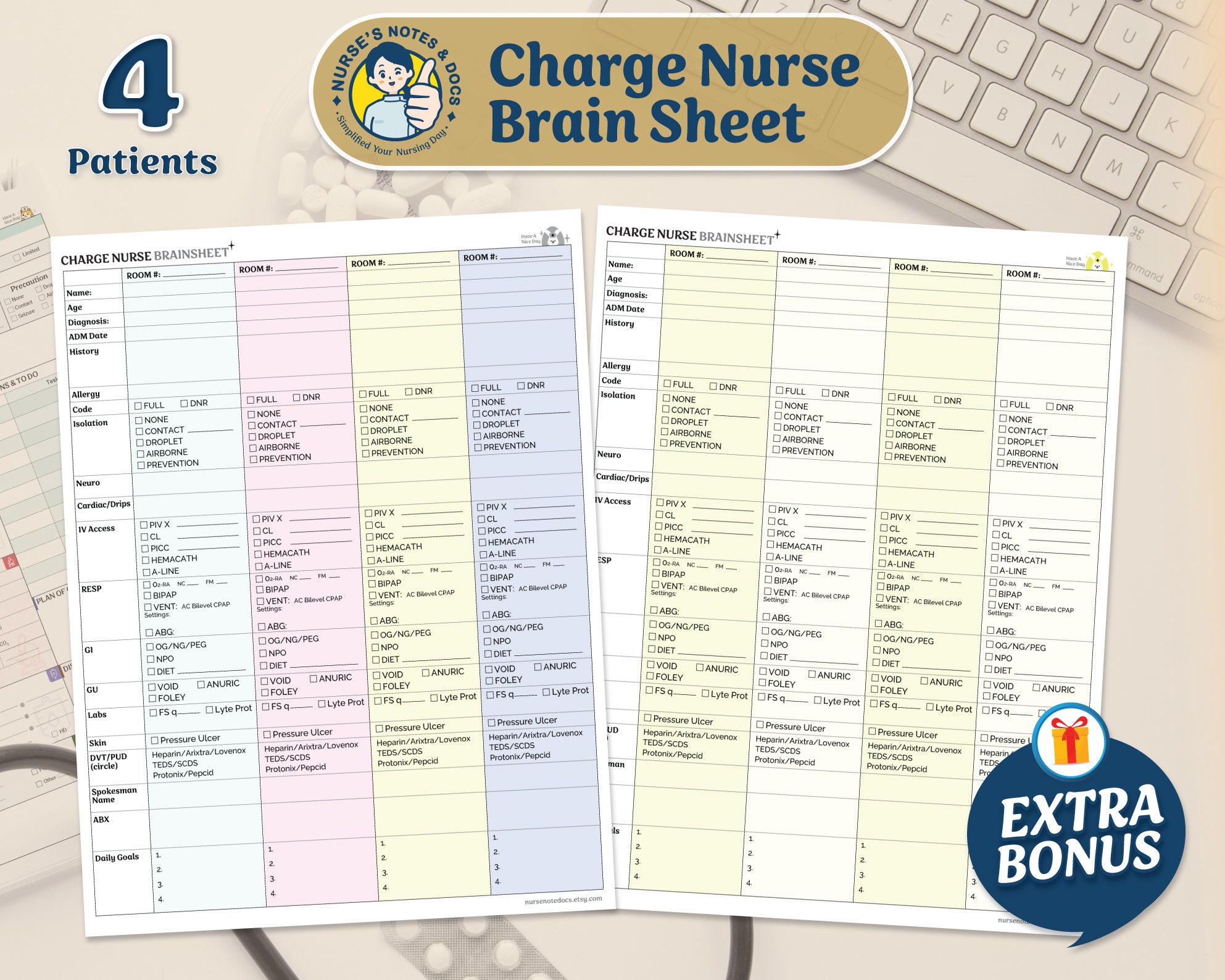 Charge Nurse Brain Sheet: 4 Patient Report (PDF) - Etsy