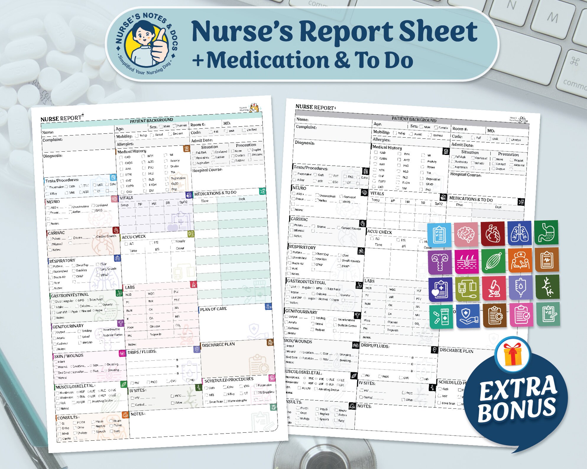 Nursing Report Sheet With Medication & To-do Log, A4-US Letter - Etsy