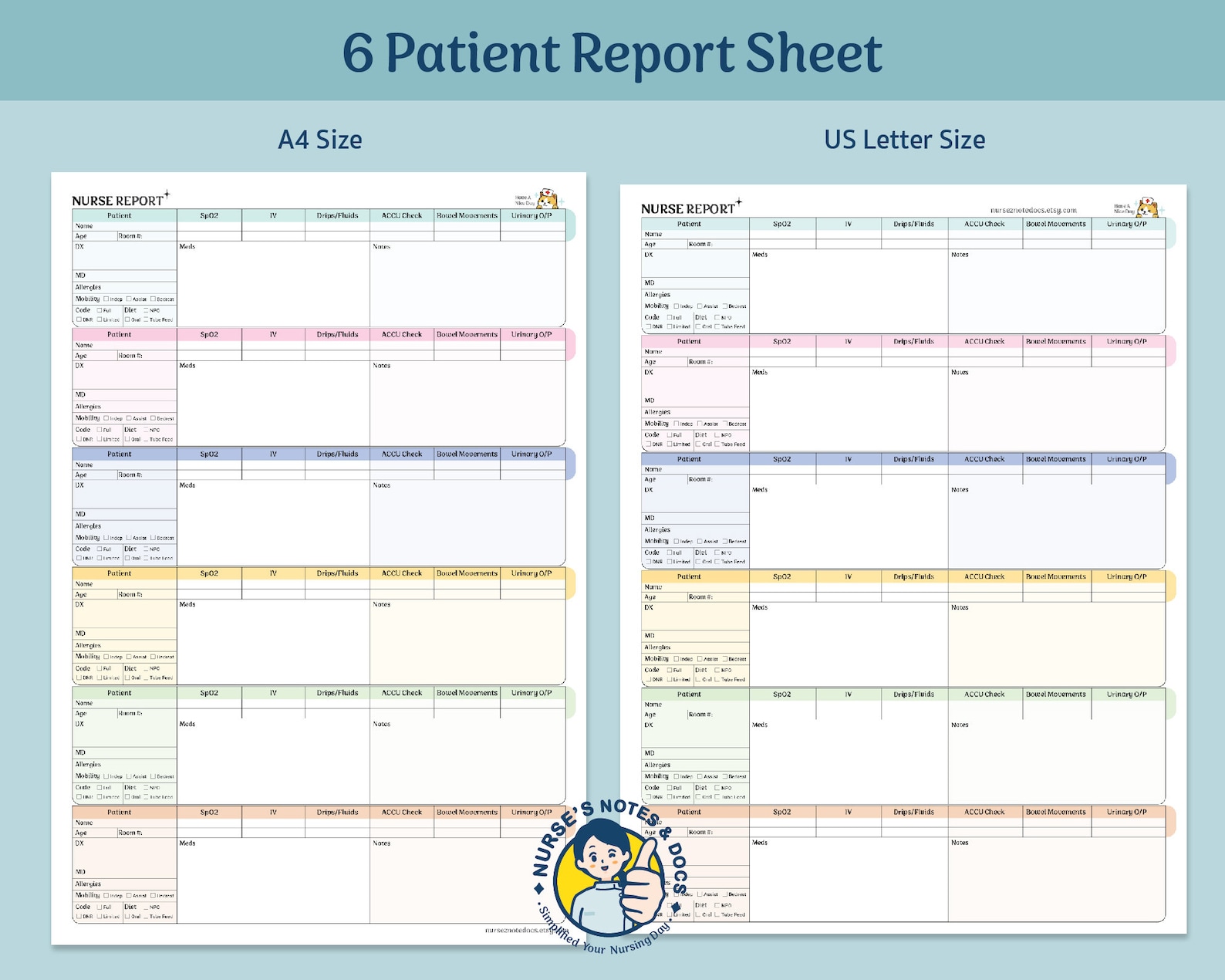 6 Patient Nurse Report Sheet, Med Surg Report Sheet, Nursing ICU, Nurse ...