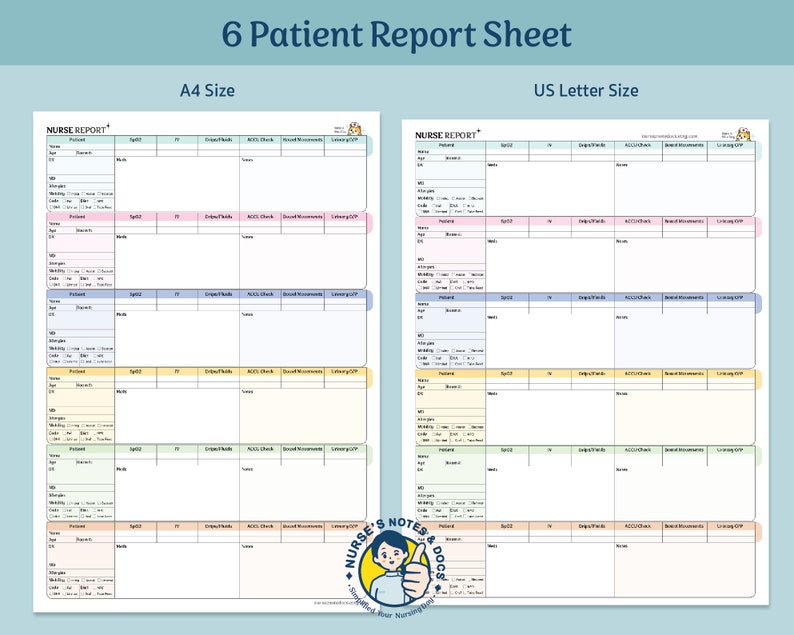 6 Patient Nurse Report Sheet, Med Surg Report Sheet, Nursing ICU, Nurse ...