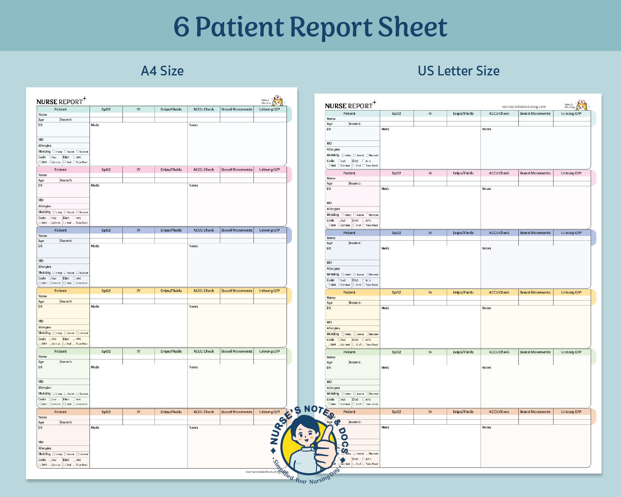 6 Patient Nurse Report Sheet, Med Surg Report Sheet, Nursing ICU, Nurse ...