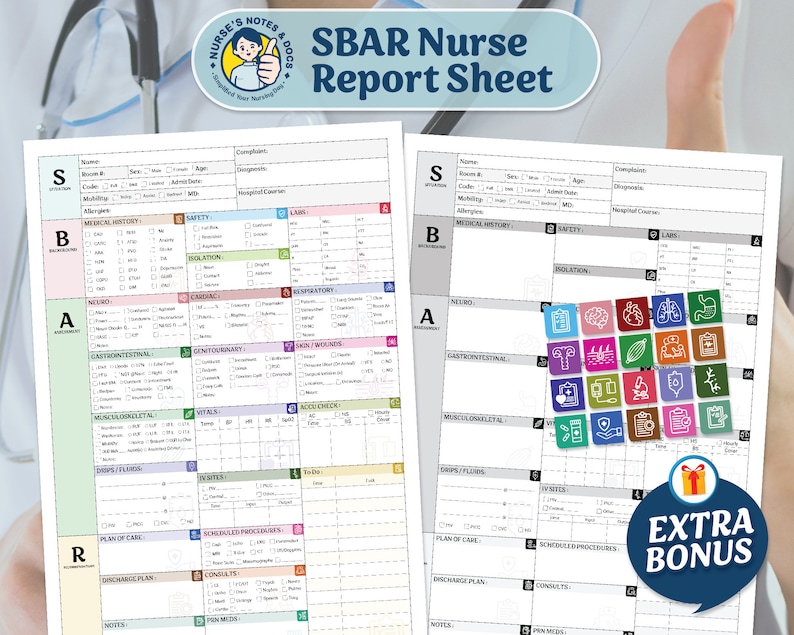 SBAR Nurse Report Sheet: Med Surg, ICU, RN Nursing (A4) (digital ...