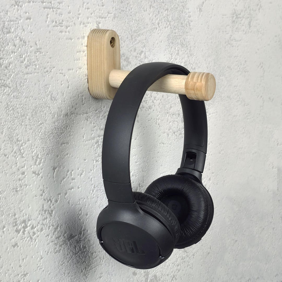 Solid Wood Headset Wall Mount, Minimalist Headphone Hook, Gaming Desk ...