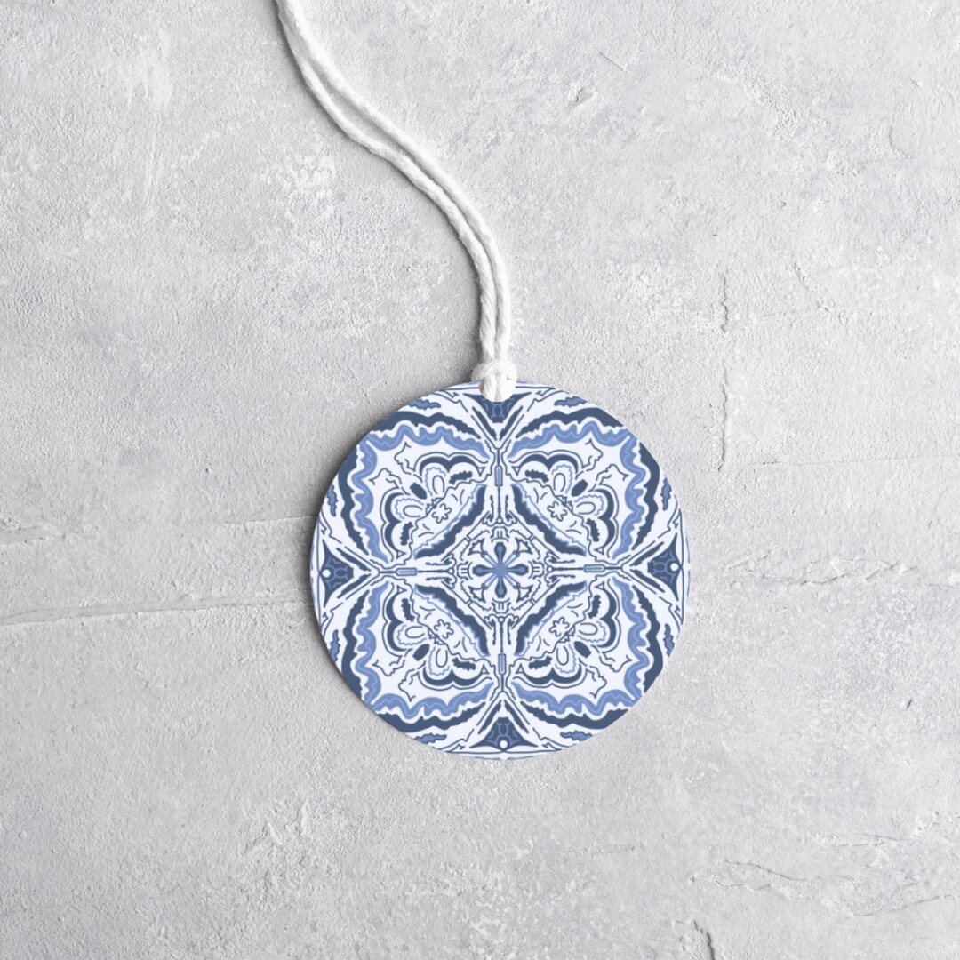 Round Gift Tags | Blue Patterned Gift Tags | Set of 9 Circular Tags ...