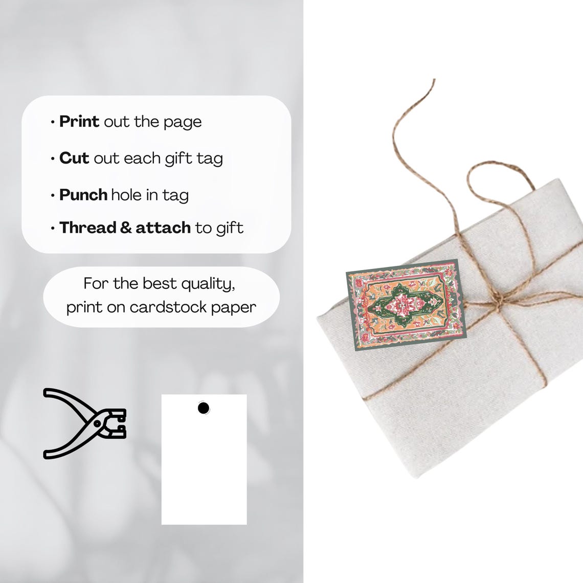 X9 Bundle of Printable Rectangular Gift Tags With Original Vintage Rug ...