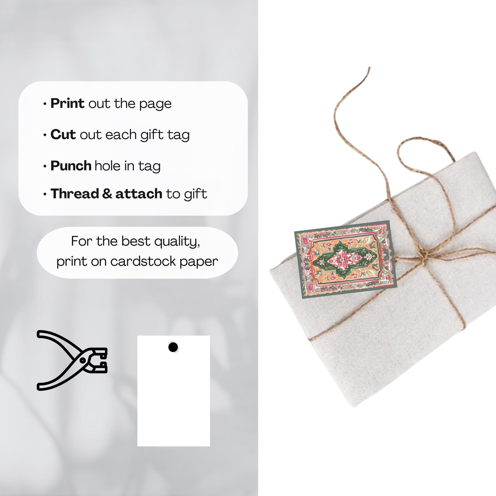 X9 Bundle of Printable Rectangular Gift Tags With Original Vintage Rug ...