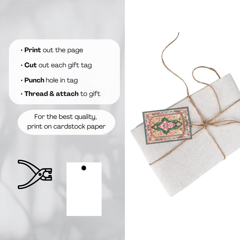 X9 Bundle of Printable Rectangular Gift Tags With Original Vintage Rug ...
