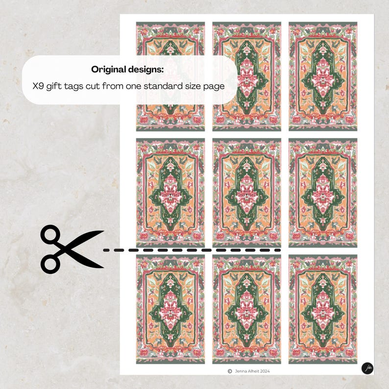 X9 Bundle of Printable Rectangular Gift Tags With Original Vintage Rug ...
