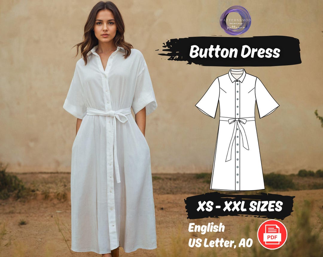 Loose Dress Pattern | Half Flared Sleeve Dress Pattern | Front Button ...