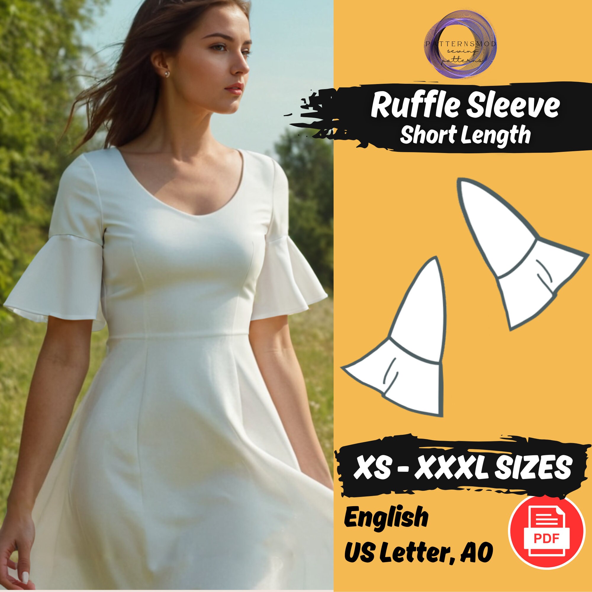 Ruffle Flare Sleeve Pattern Flutter Ruffle Sleeve Sewing Pattern ...