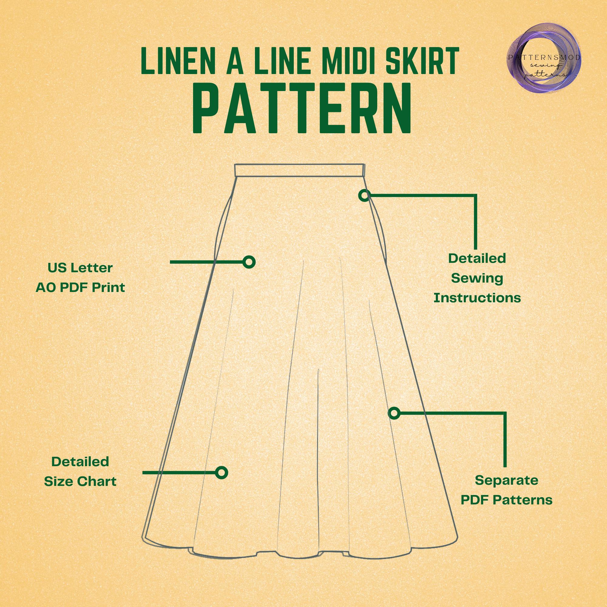 Women's Linen A-line Skirt Sewing Pattern, Midi Pockets Skirt Beginner ...