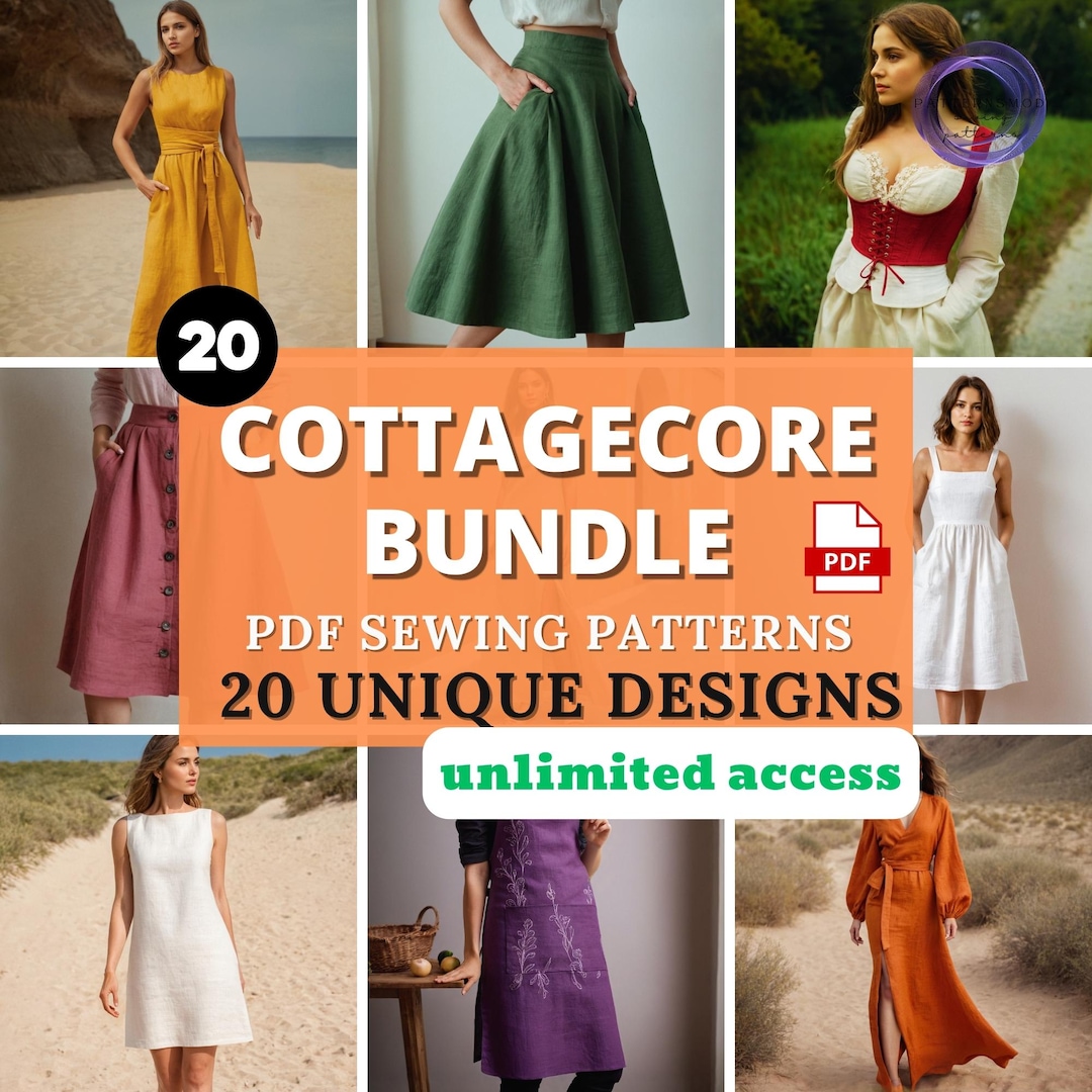 Cottagecore Sewing Pattern Bundle: 20 Unique Dress, Corset, Skirt, Top ...