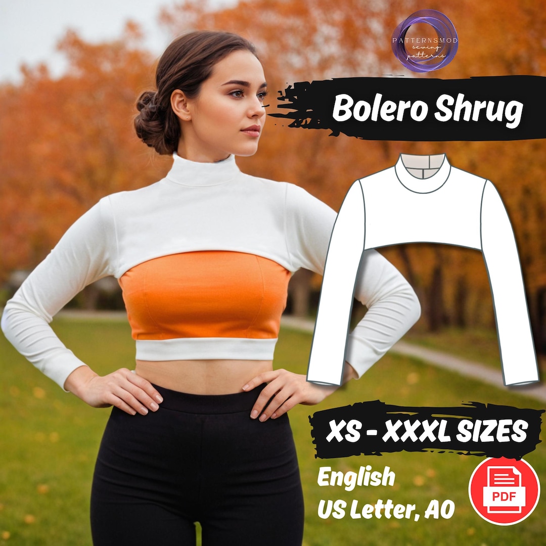 Turtleneck Bolero Shrug Sewing Pattern, Mock Neck Crop Top PDF Pattern ...