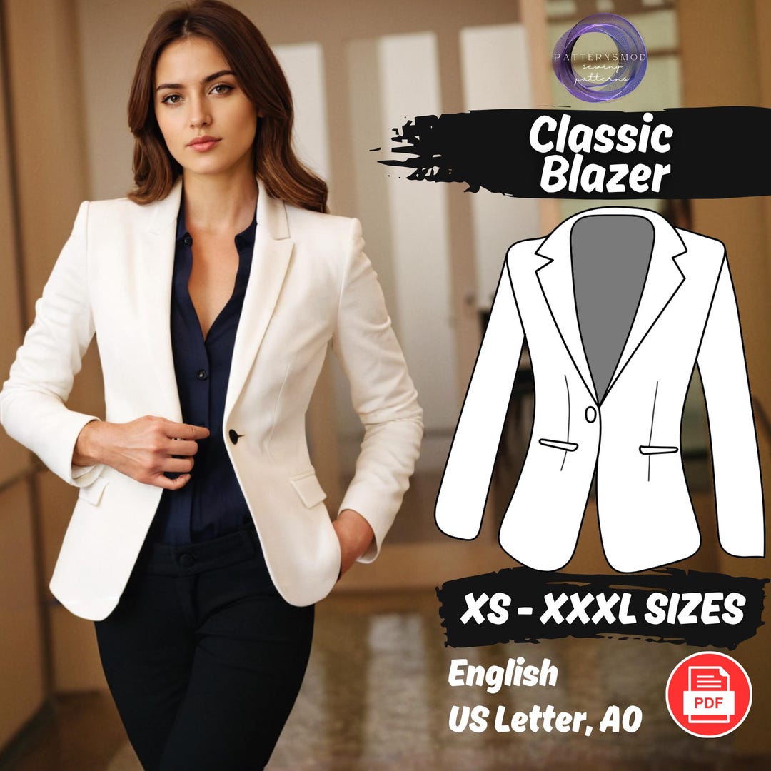 Suit Blazer Sewing Pattern, Women Jacket, Office Classic Coat PDF ...