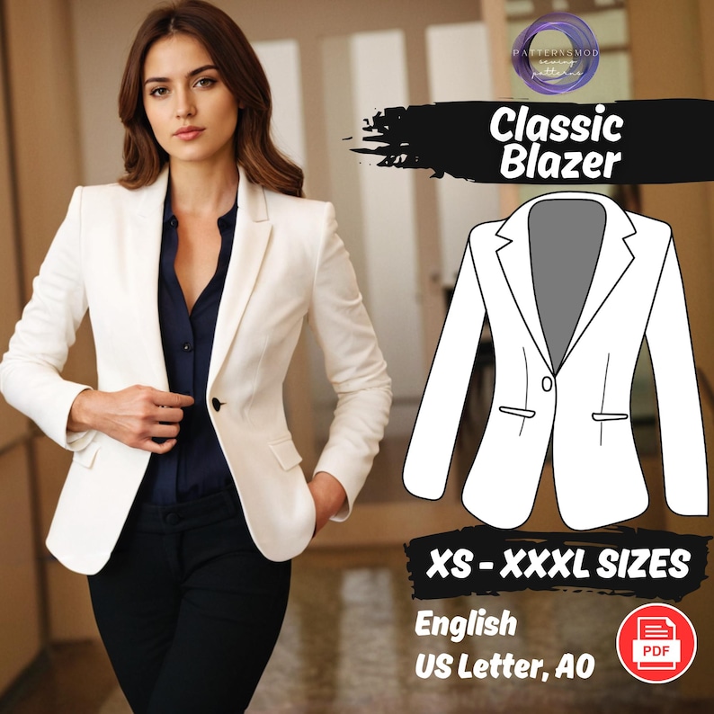 Suit Blazer Sewing Pattern, Women Jacket, Office Classic Coat PDF ...