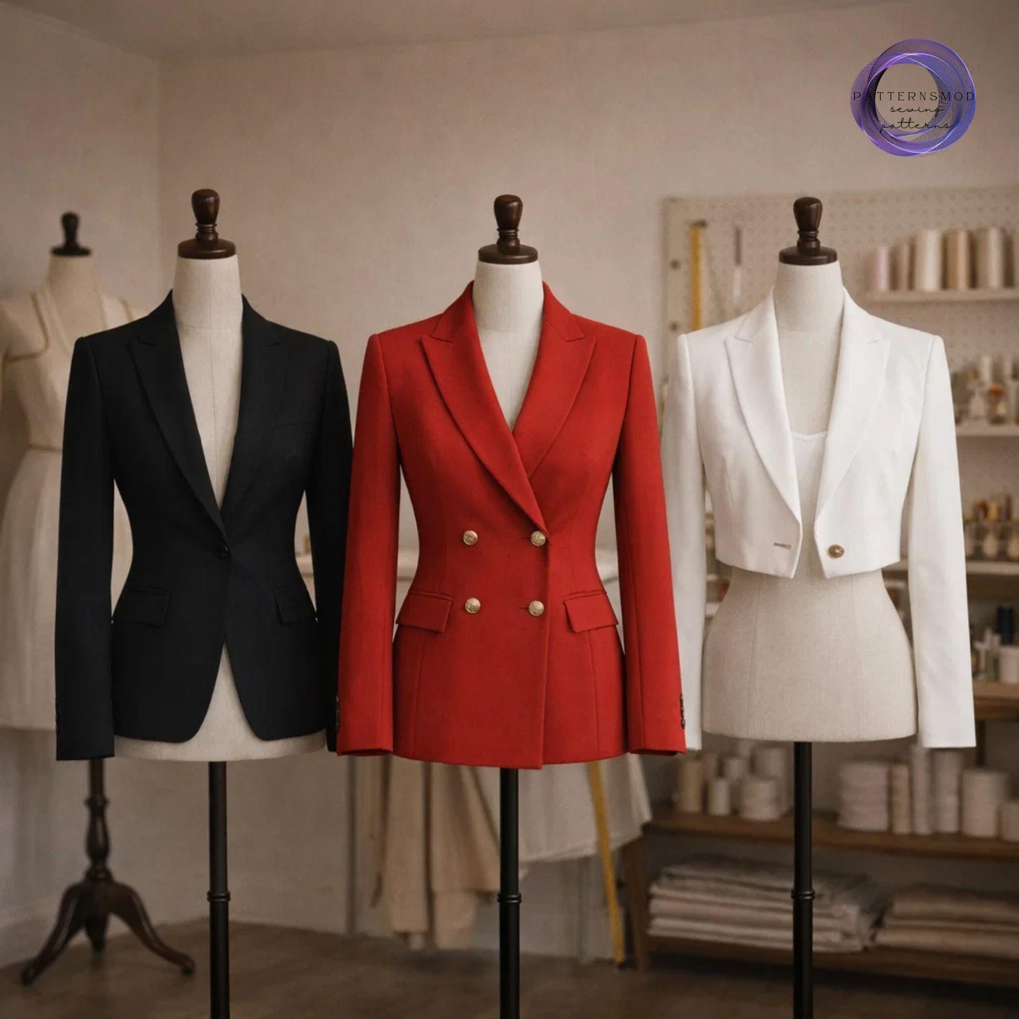 Women Blazer Sewing Pattern Set of 3 Classic Cropped Jacket Tutorial XS ...