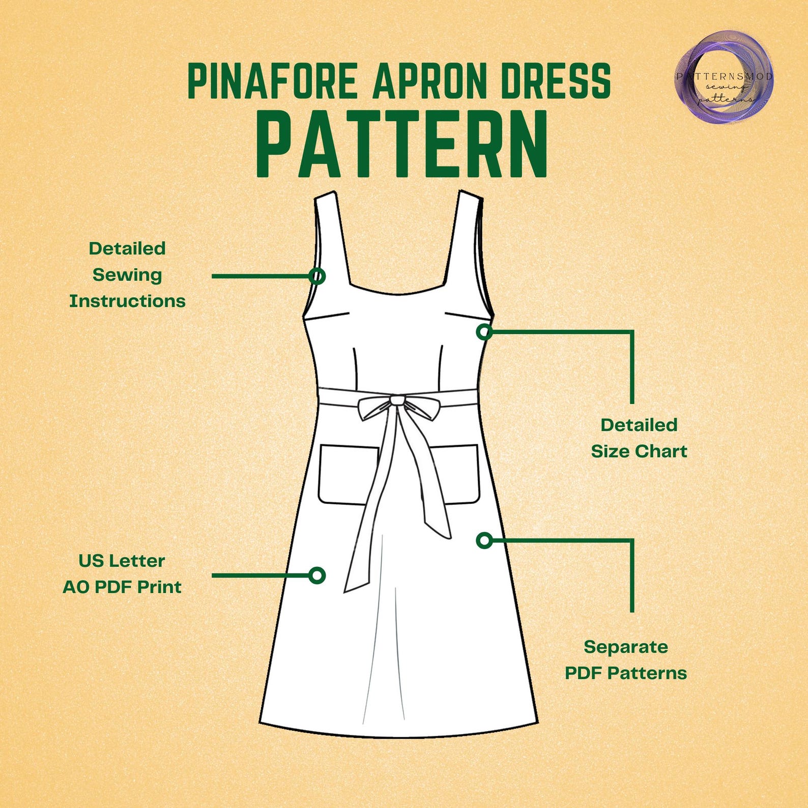 Linen Pinafore Apron Dress Sewing Pattern | Cottagecore Pockets Dress ...