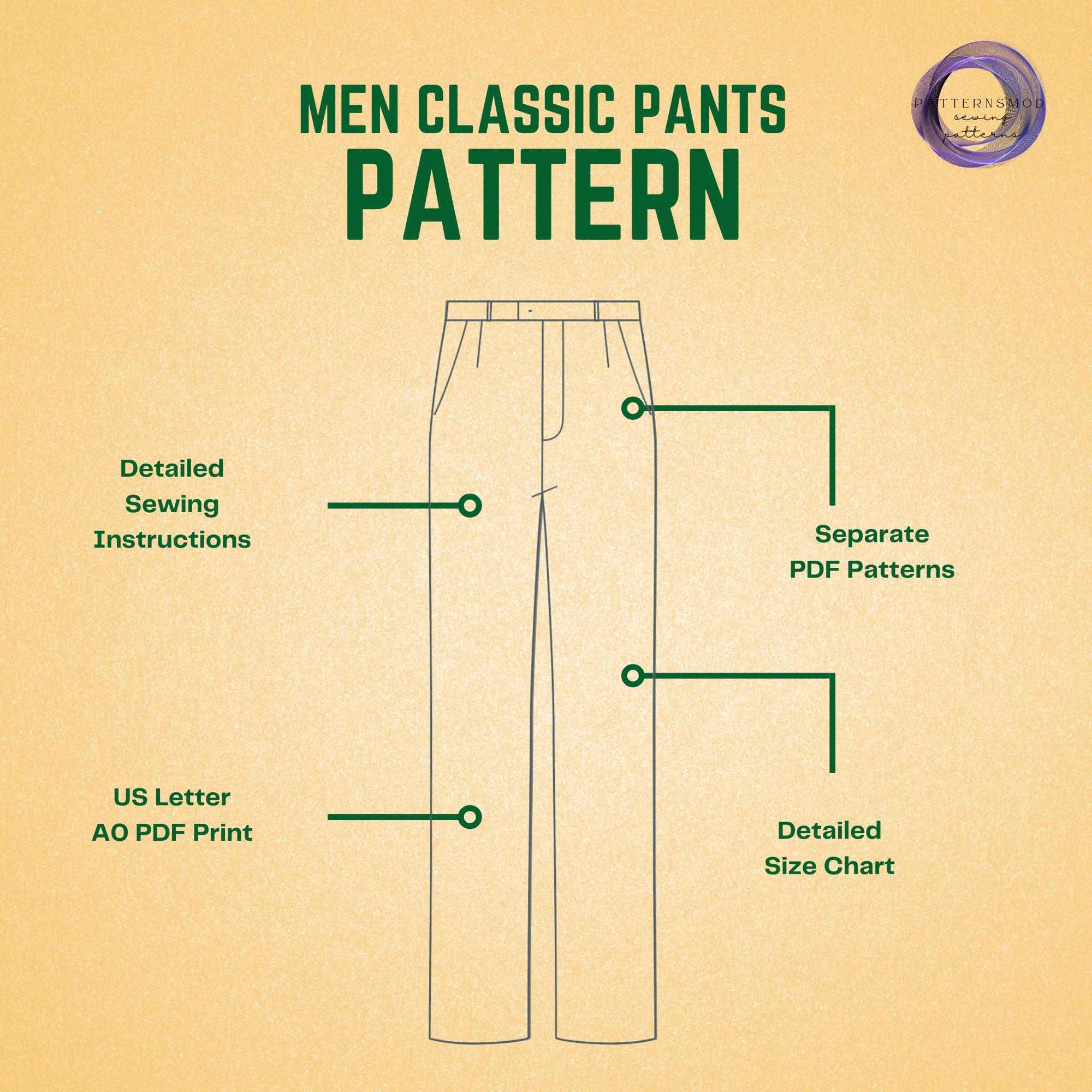 Classic Fit Men's Pants Sewing Pattern: Beginner Friendly (PDF Pattern ...