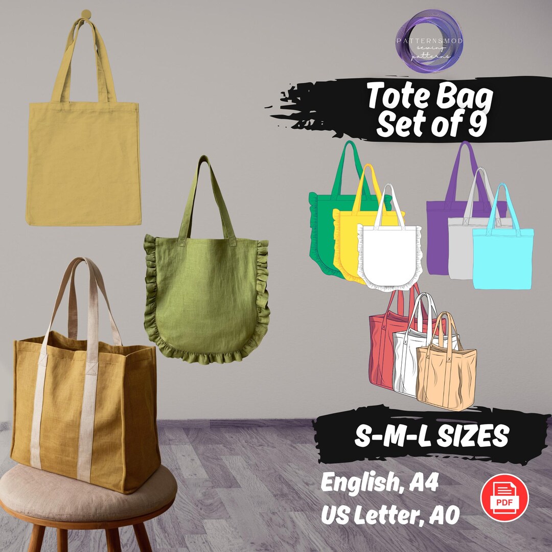 Tote Bag Sewing Pattern Bundle, Shopping Bags Set Patterns, Easy 9 ...
