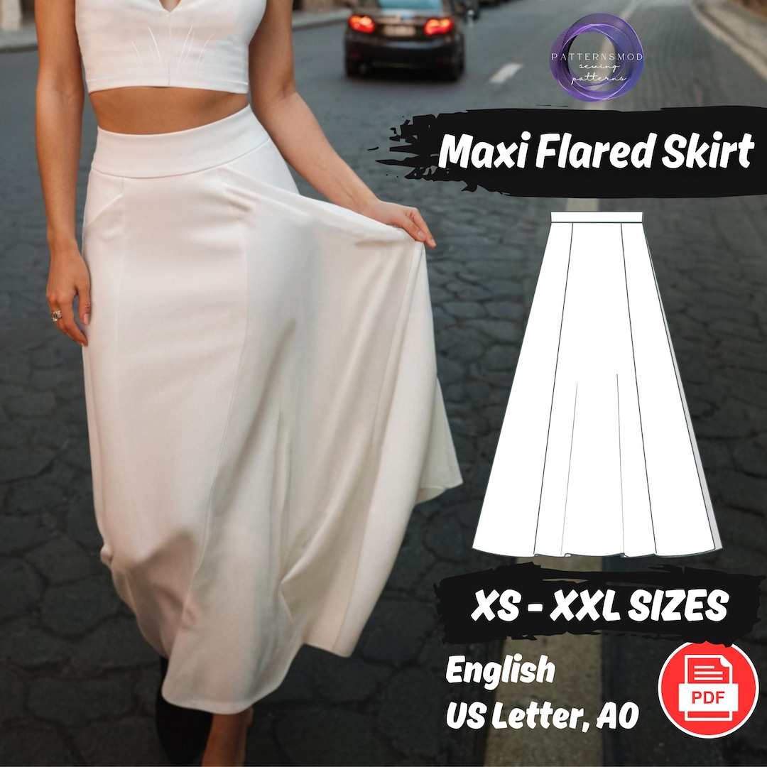 Maxi Flare Skirt Sewing Pattern, Beginner Friendly (PDF Pattern) - Etsy
