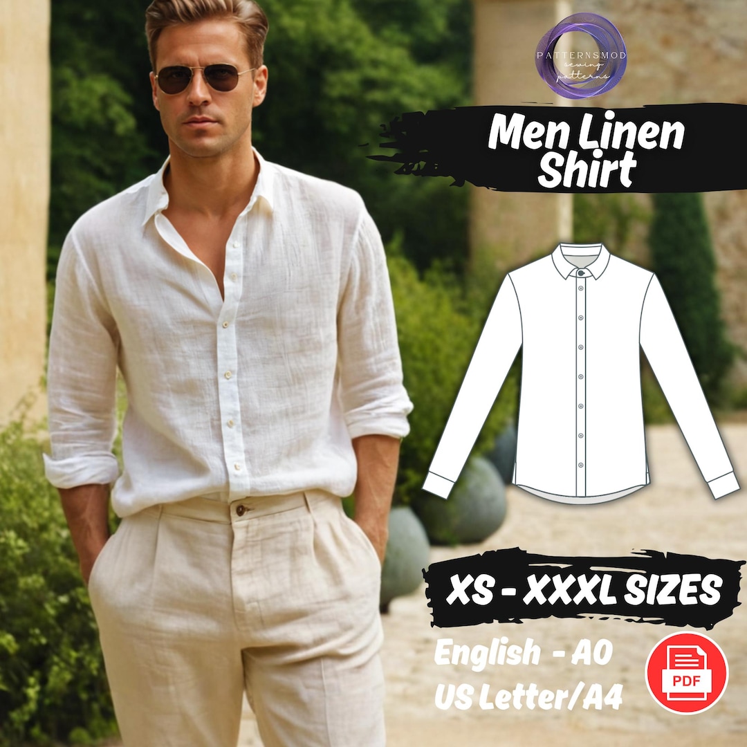 Men's Linen Shirt Sewing Pattern, Long Sleeve Man Blouse Pattern ...