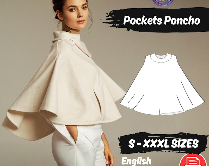 Poncho Cape Pattern | Easy Sewing Pattern | Cover-up Shawl | A0, A4, Us ...