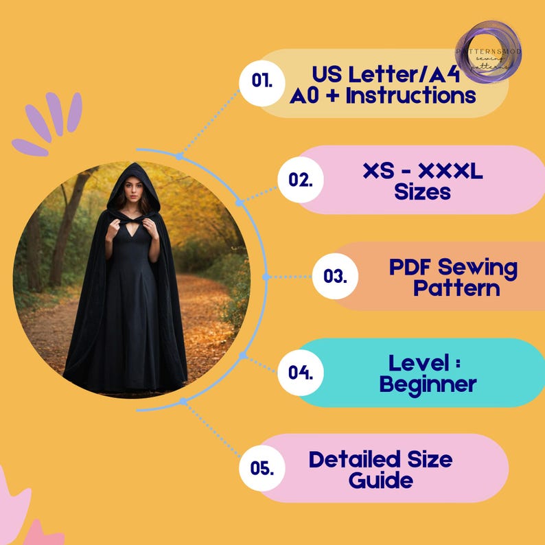 Hooded Cloak & Dress Sewing Pattern: Elven Cosplay Costume (PDF Pattern ...