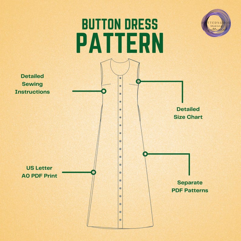 Maxi Button Linen Dress Sewing Pattern | Sleeveless Cottagecore (PDF ...