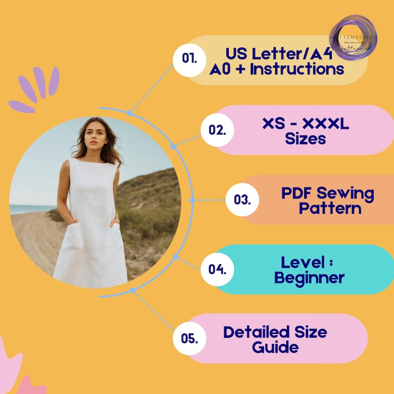 A Line Dress Sewing Pattern Pocketed Linen Dress Pattern, Sleeveless ...