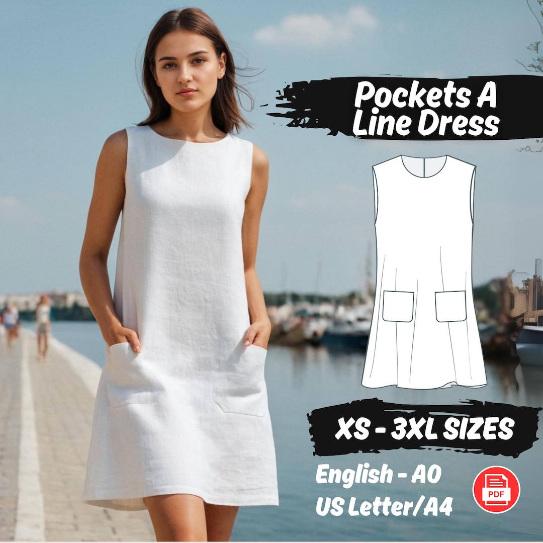 Shift Dress Sewing Pattern: A-line Mini Dress With Pockets (PDF Pattern ...