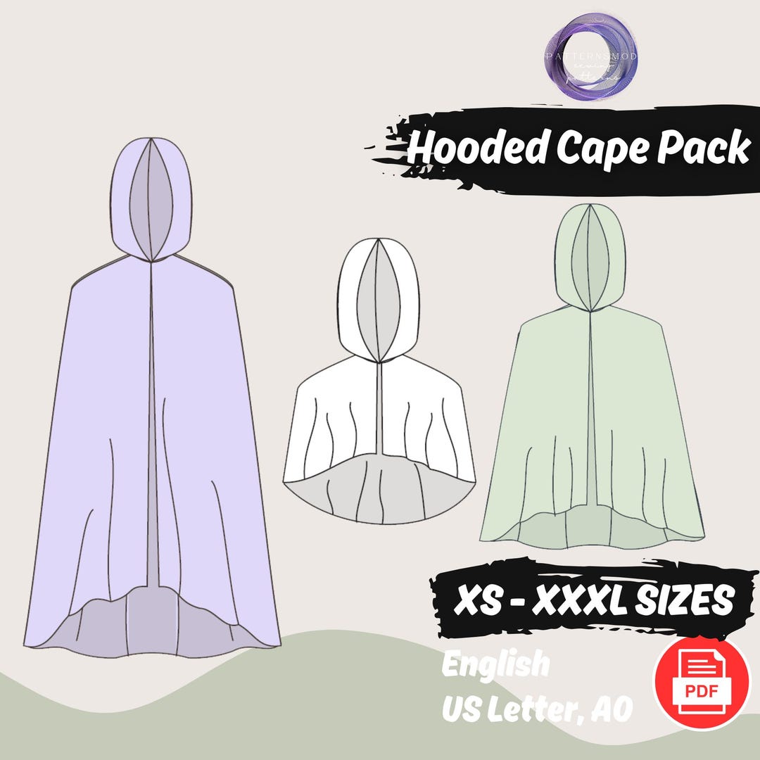 Hooded Cape Sewing Pattern Pack | Cloak Cosplay Costume Sewing Pattern ...