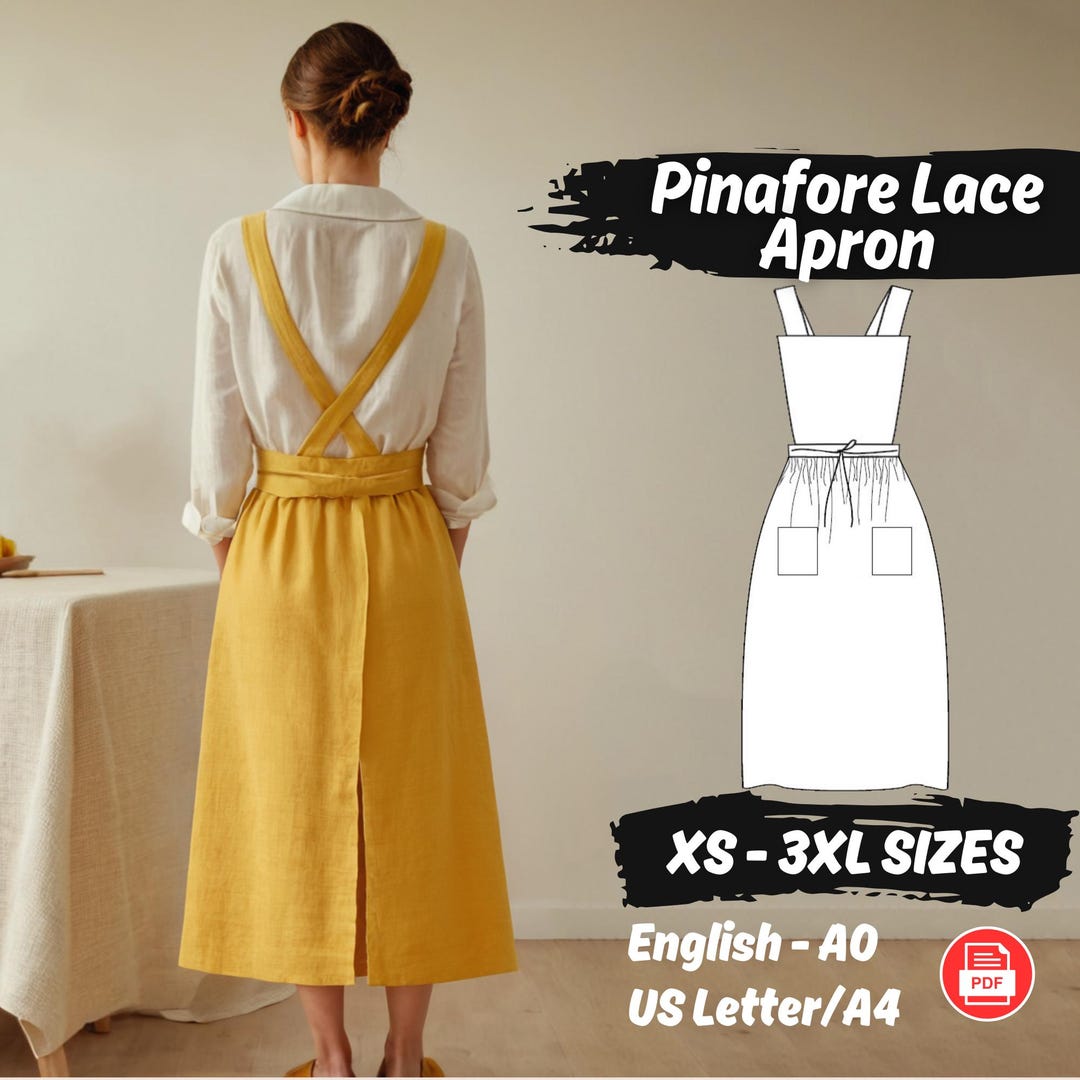 Pinafore Linen Apron Sewing Pattern, Cottagecore Lace Dress PDF Pattern ...